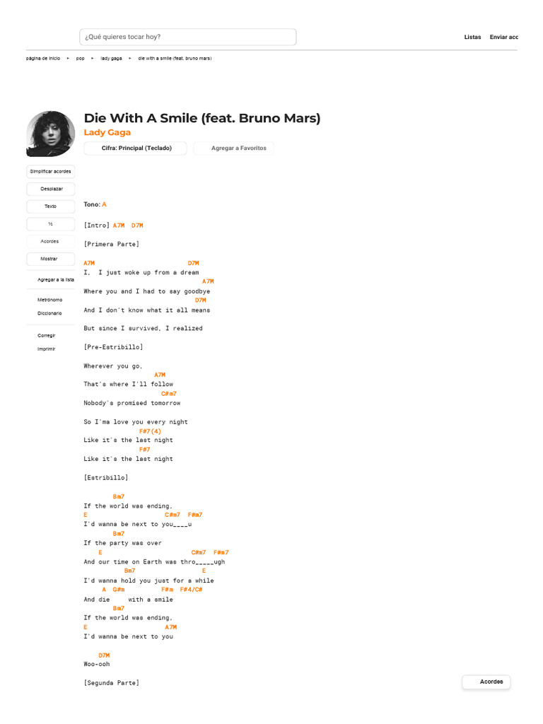 Die With A Smile Chords & Lyrics | PDF | Pop Music | Songs Written