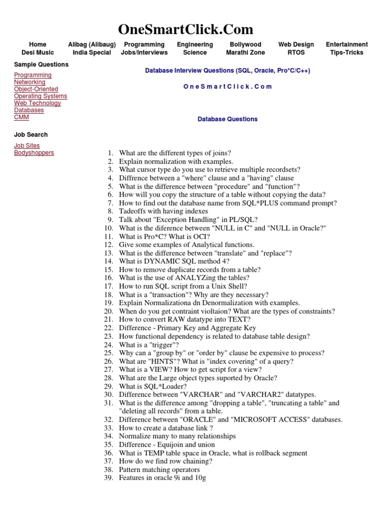 Database Interview Questions | PDF | Oracle Database | Pl/Sql