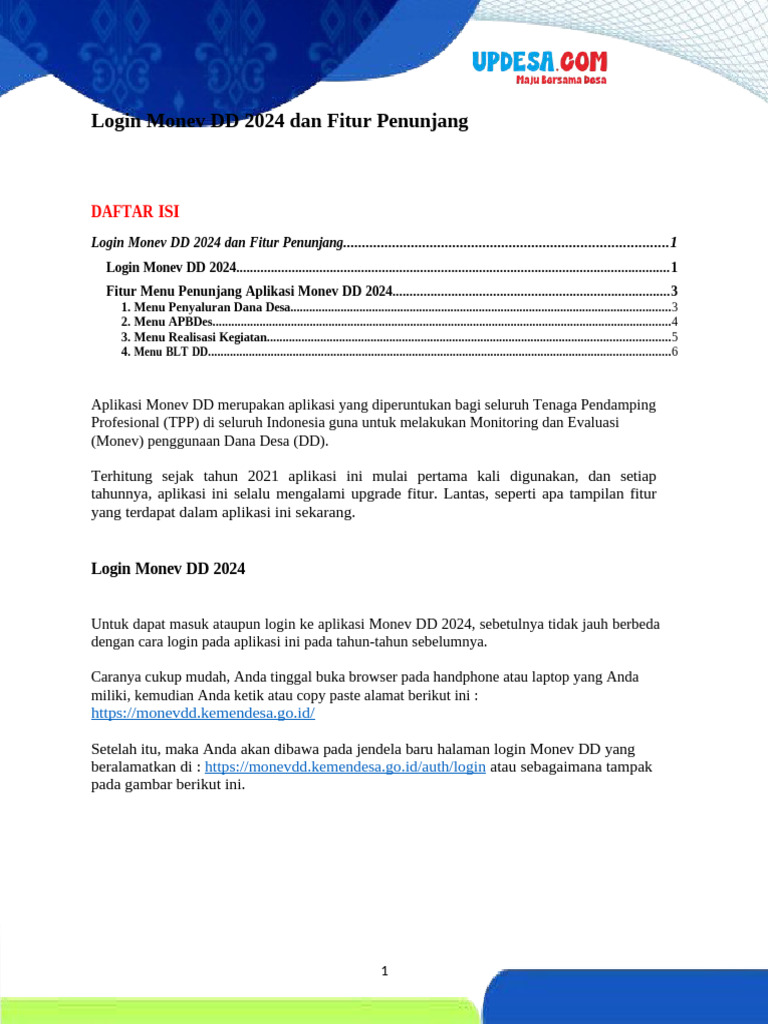 Login Monev DD 2024 Dan Fitur Penunjang | PDF