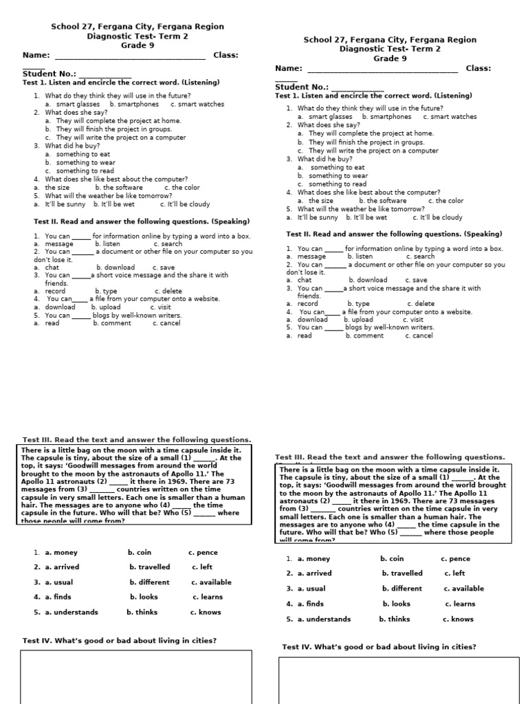 Grade 9 Diagnostic Test - Term 2 | PDF | Apollo 11