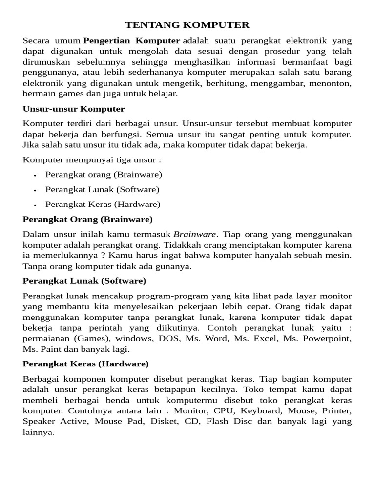 Unsur dan Pengertian Komputer | PDF