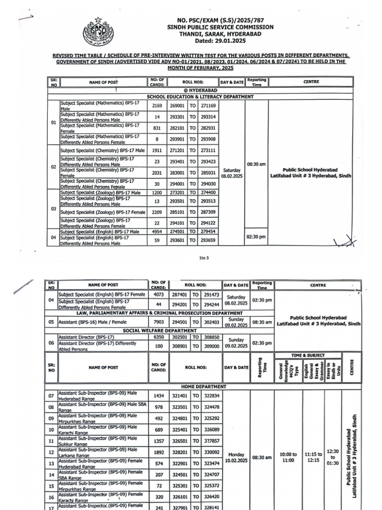 Rev Time Table Variousposts 29.01.2025 | PDF