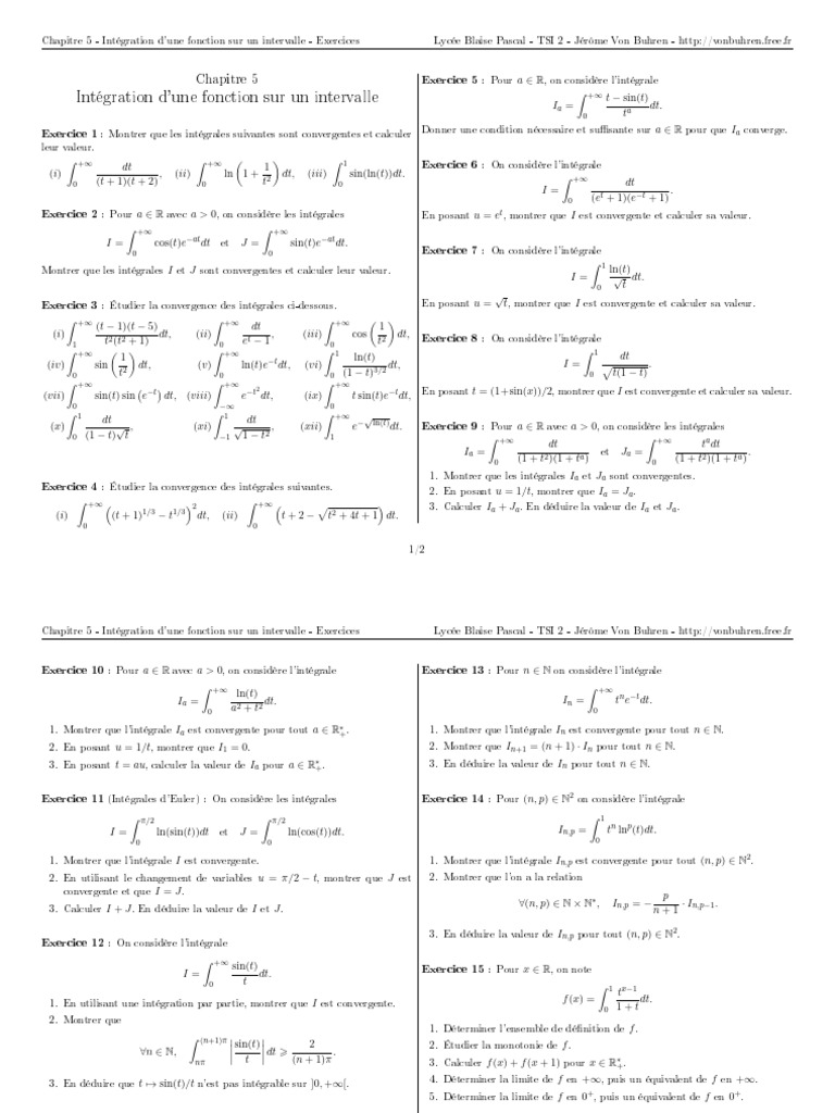 Exercices sur l'intégration des fonctions | PDF | Analyse mathématique