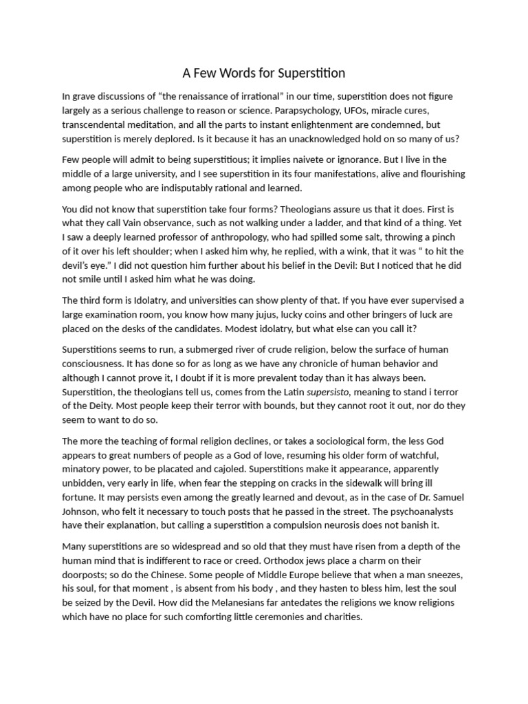 A Few Words on Superstition | PDF | Superstitions | Religious Belief And Doctrine