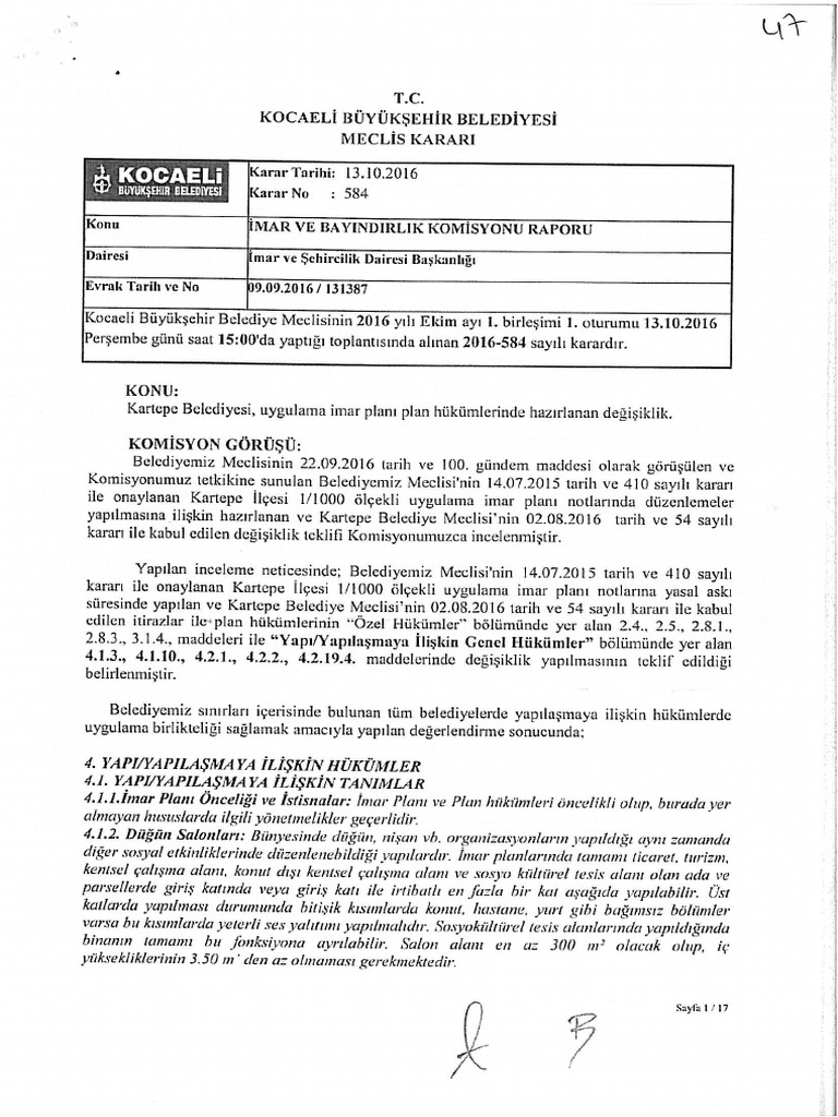 Kartepe Belediyesi İmar Plan Notları | PDF