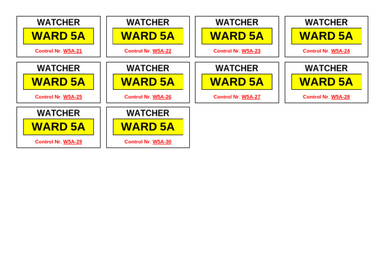 Ward 5A Control Numbers List | PDF