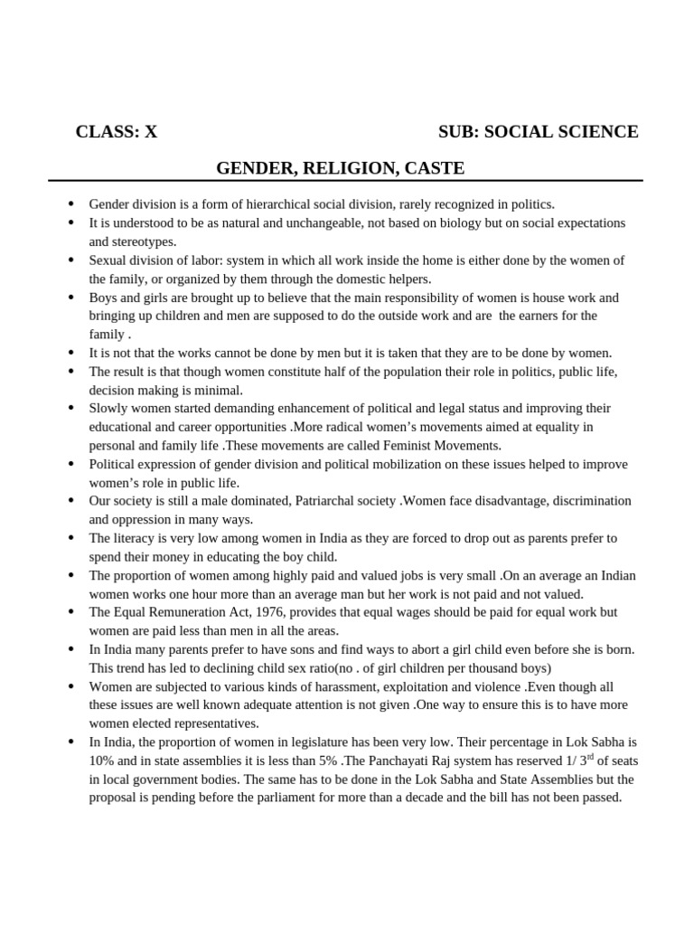 Gender Notes | PDF | Woman | Caste