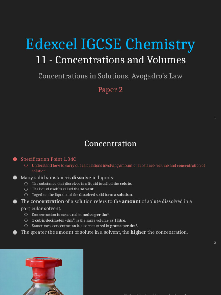 IGCSE Chemistry Lecture 11 Concentrations and Volumes (2) | PDF | Mole ...