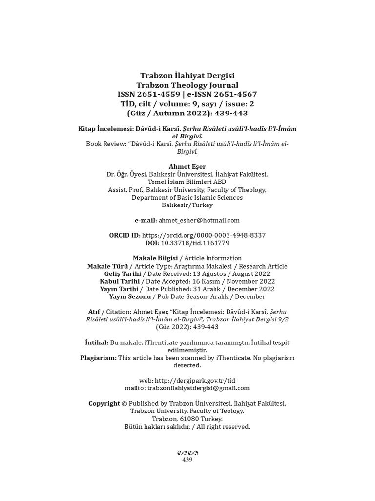 D v D-i Kars , Erhu Ris Leti Us Li L-hadis Li L- Mam El-Birgiv (Thk ...