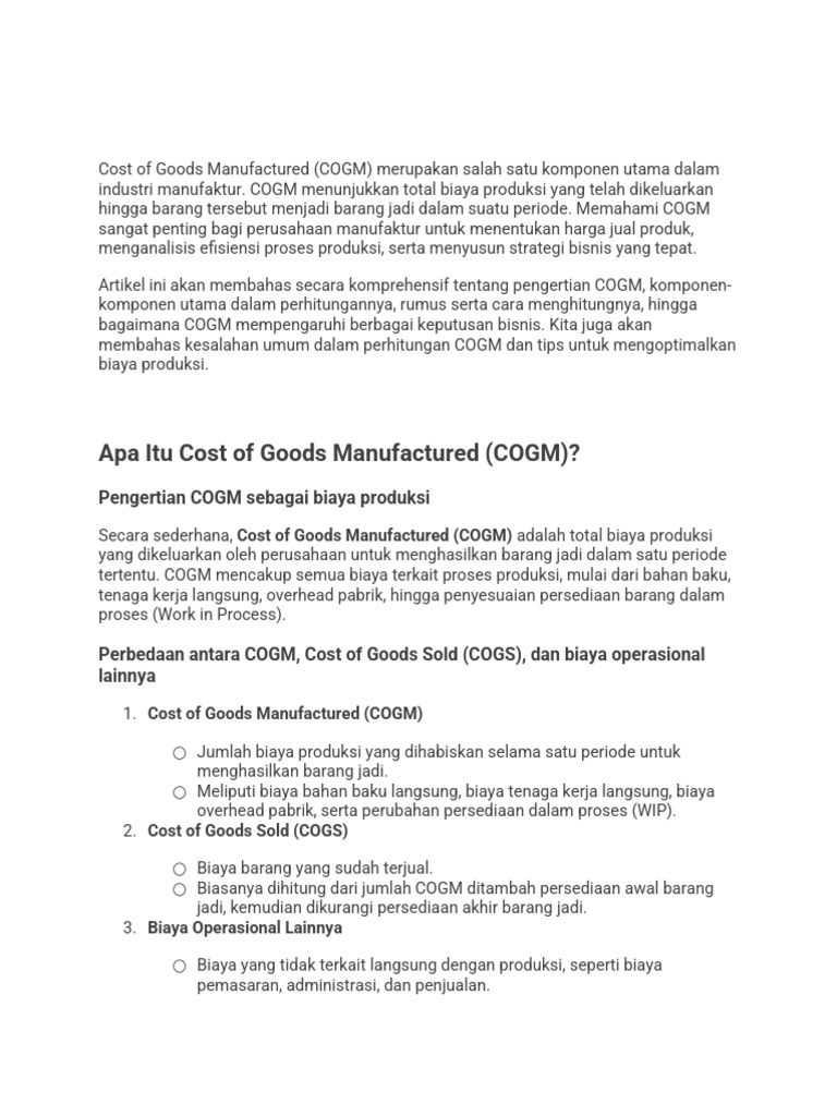 Blog - Cost of Goods Manufactured (COGM) - Pengertian, Rumus, Dan Cara ...