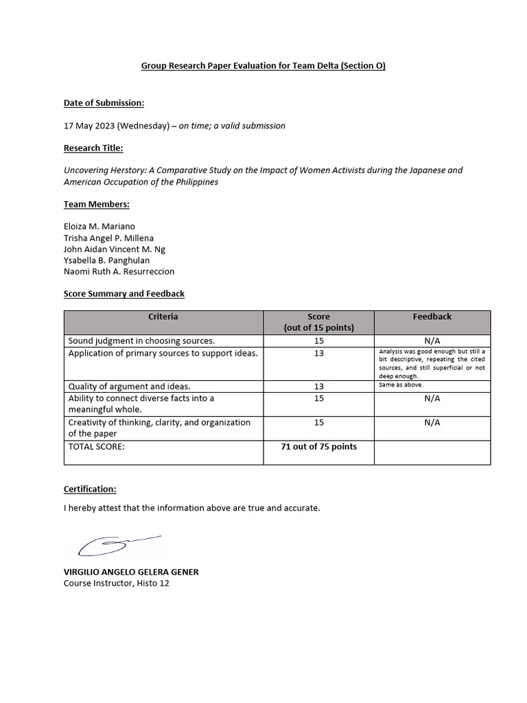 Group Research Paper Evaluation For Team Delta (Section O) | PDF