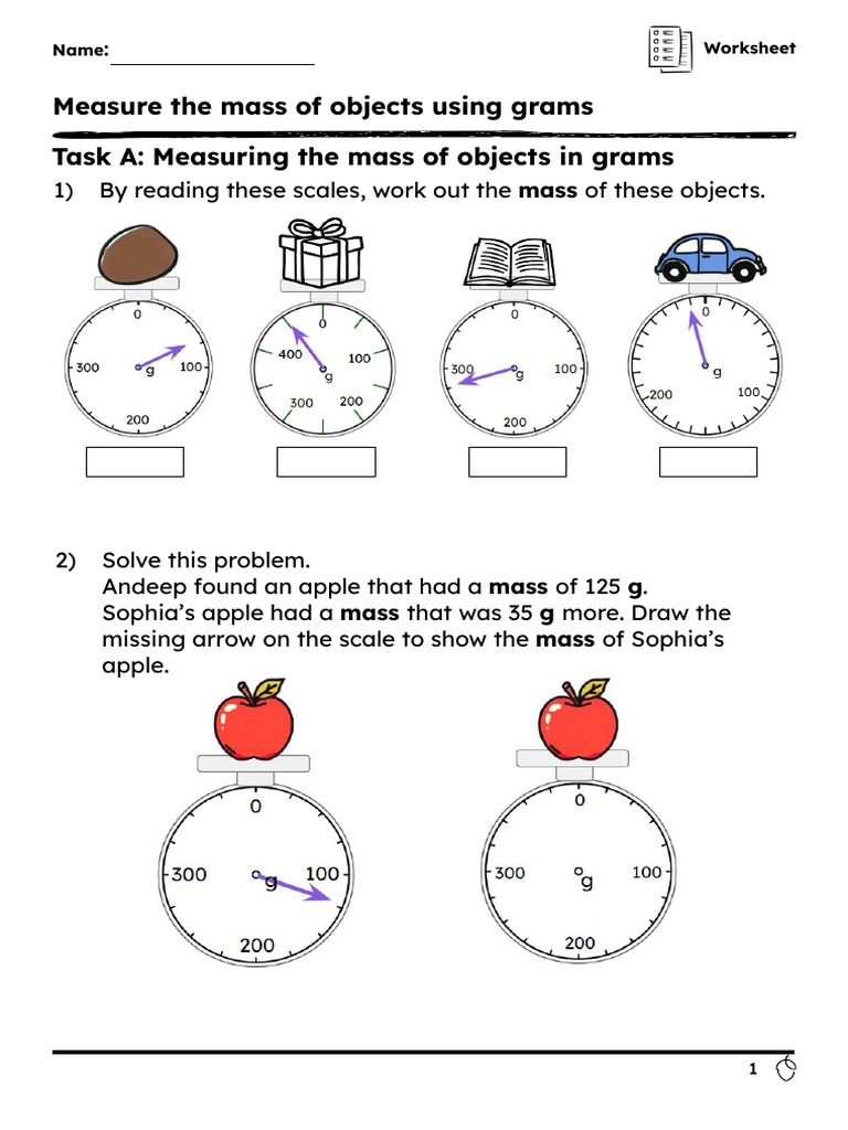Measure The Mass of Objects Using Grams Task A: Measuring The Mass of ...