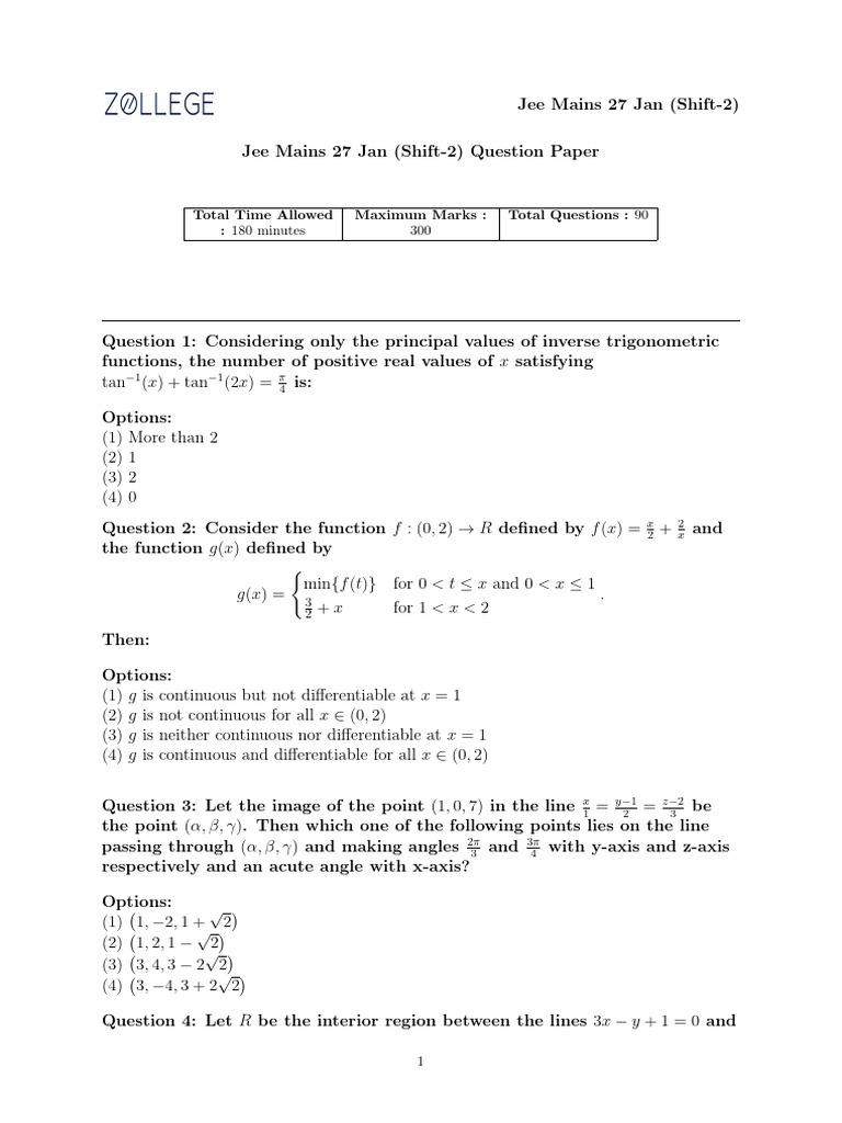 27_Jan_shift_2_Ques_Paper | PDF | Conformational Isomerism | Light