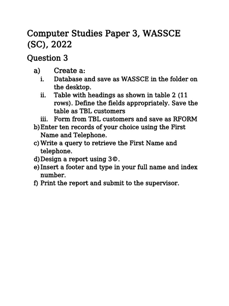 Computer Studies Paper 3 | PDF