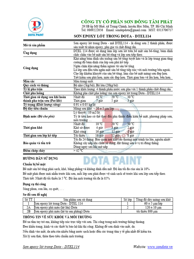 Sơn Epoxy Lót Sàn Dota TLKT | PDF