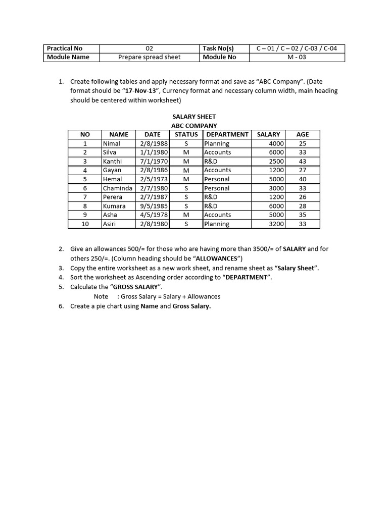 Excel Sheet -3 | PDF