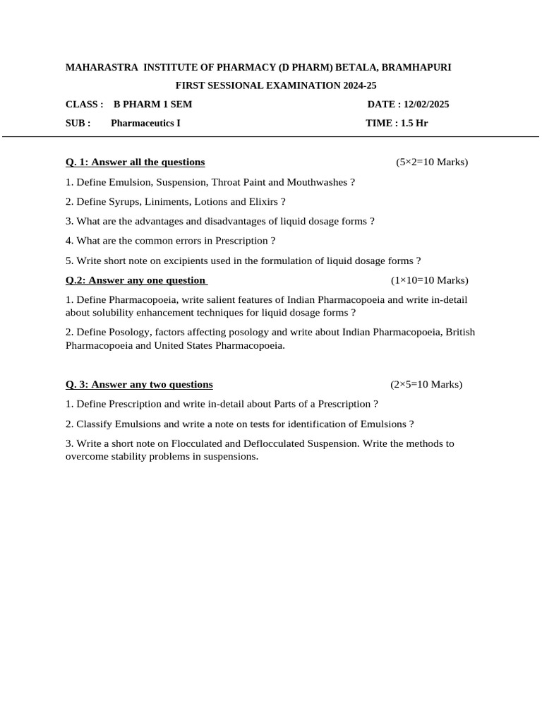 B Pharm Question Paper | PDF