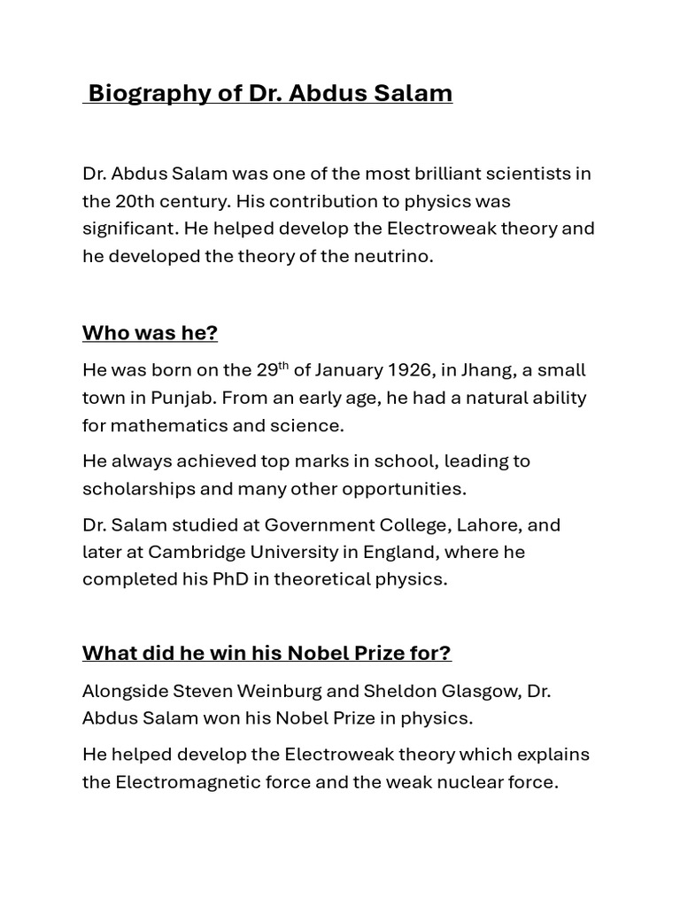 Abdus Salam: Nobel Laureate and Scientist | PDF | Physics | Science