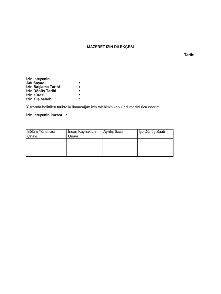 Mazaret İzi̇n Formu | PDF
