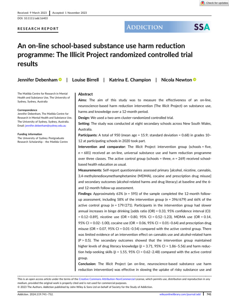An On Line School Based Substance Use Harm Reduction | PDF | Substance ...