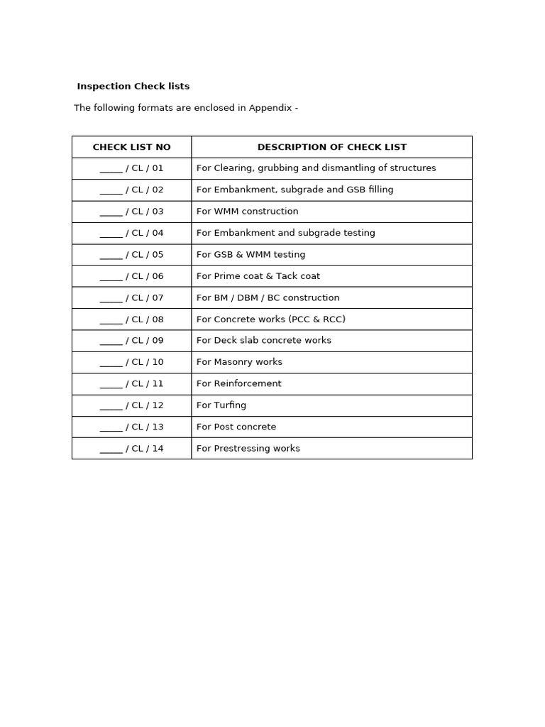 B. Inspection Checklists | PDF | Concrete | Civil Engineering