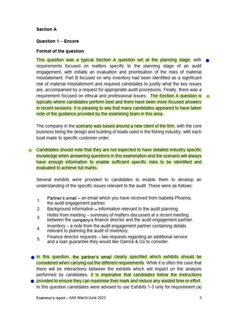 AAA WTS Sep 23 - Day 3 - Examiner Report Q1 With Analysis by Tutor ...