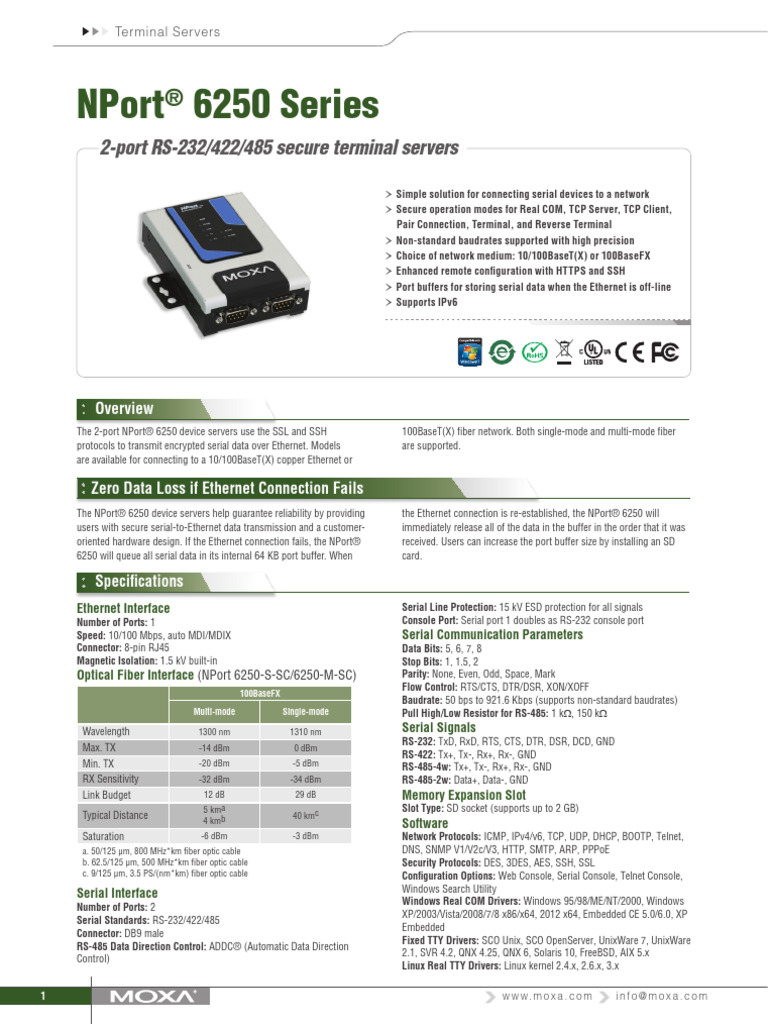 NPort 6250 Series | PDF | Computer Network | Computer Terminal