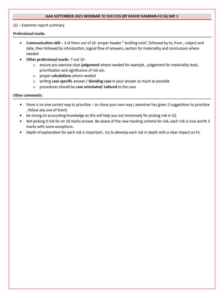 September 2023 Webinar Insights: Q1 Exam Tips | PDF
