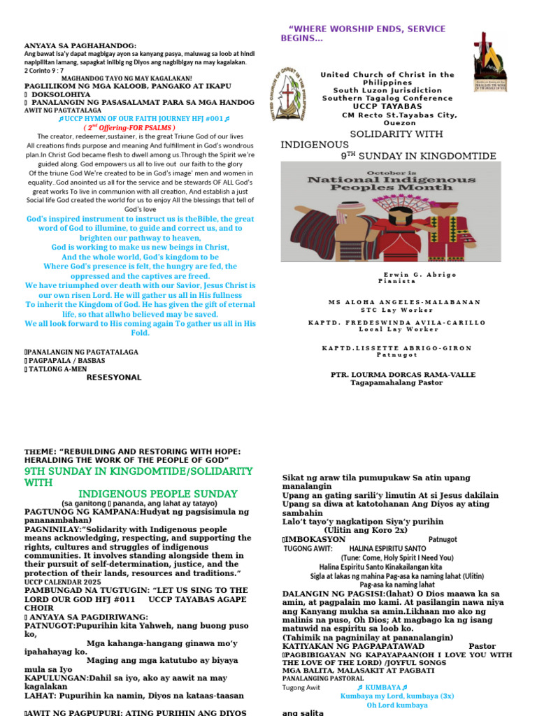 UCCP-TAYABAS-SOLIDARITY-WITH-INDIGENOUS-PEOPLES-SUNDAY-2024-EDITED | PDF