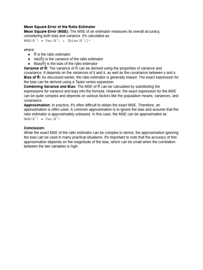 Find The Mean Square Error of The Ratio Estimator .. | PDF