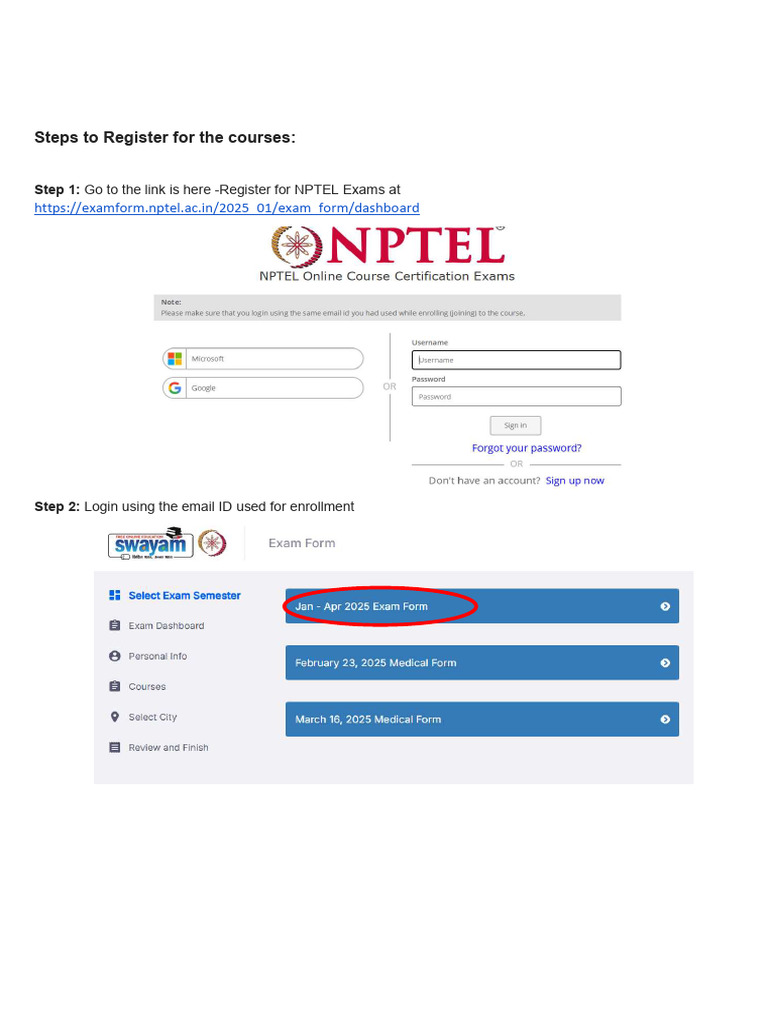 SWAYAM NPTEL Steps For Exam Registration | PDF