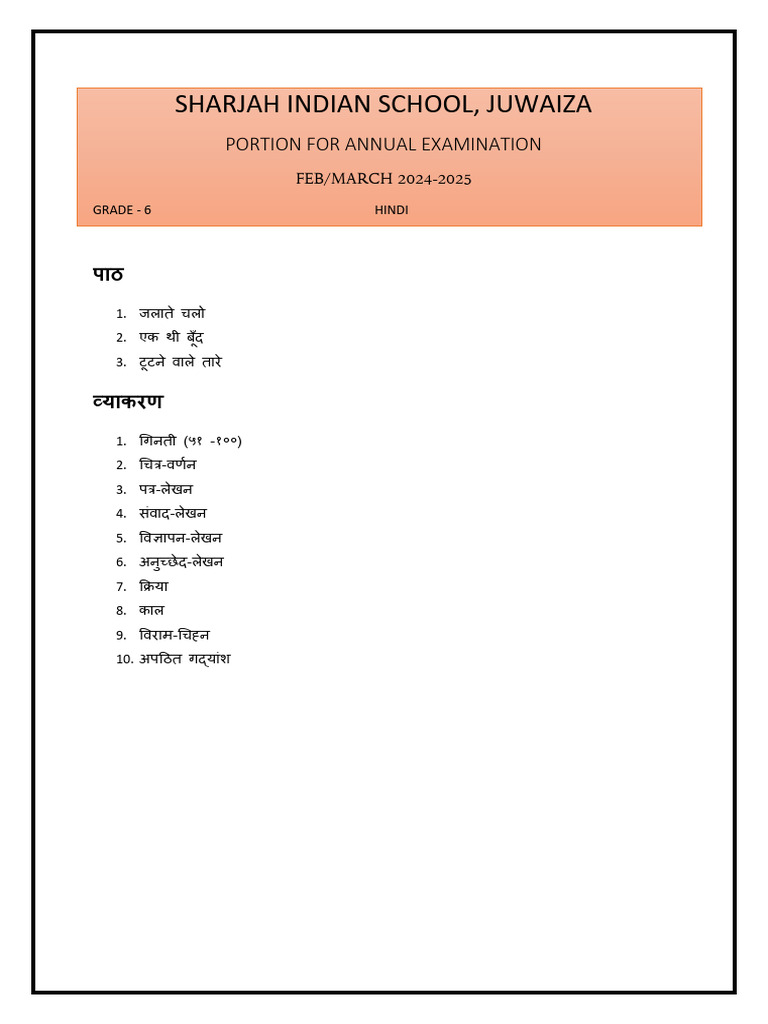 Hindi Annual Exam | PDF