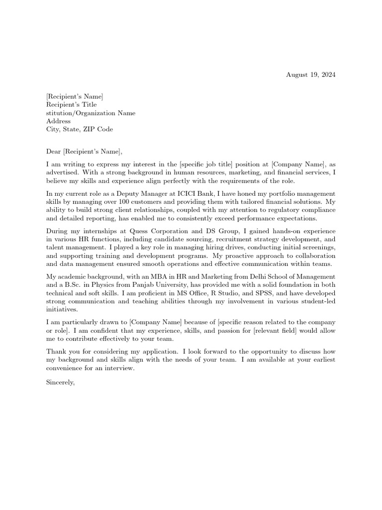 Rituka Job Cover Letter | PDF