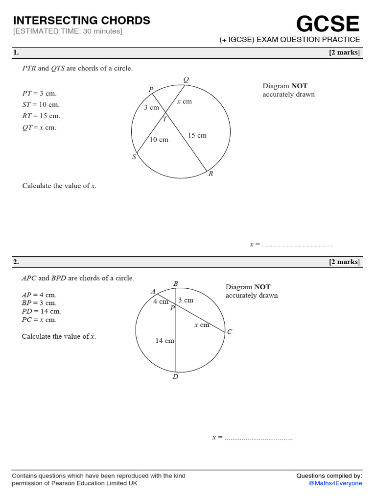 Intersecting Chords Gcse 9 1 Practice Questions 30282 | PDF | Student ...