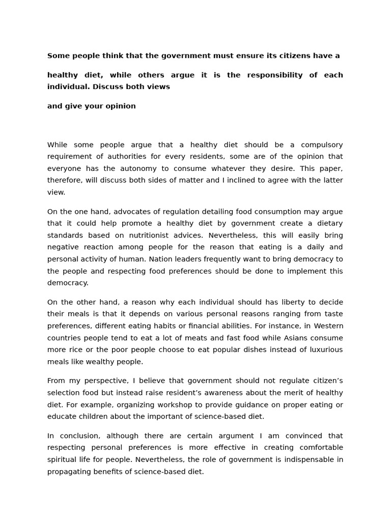 Government vs. Individual Diet Responsibility | PDF | Diet (Nutrition ...