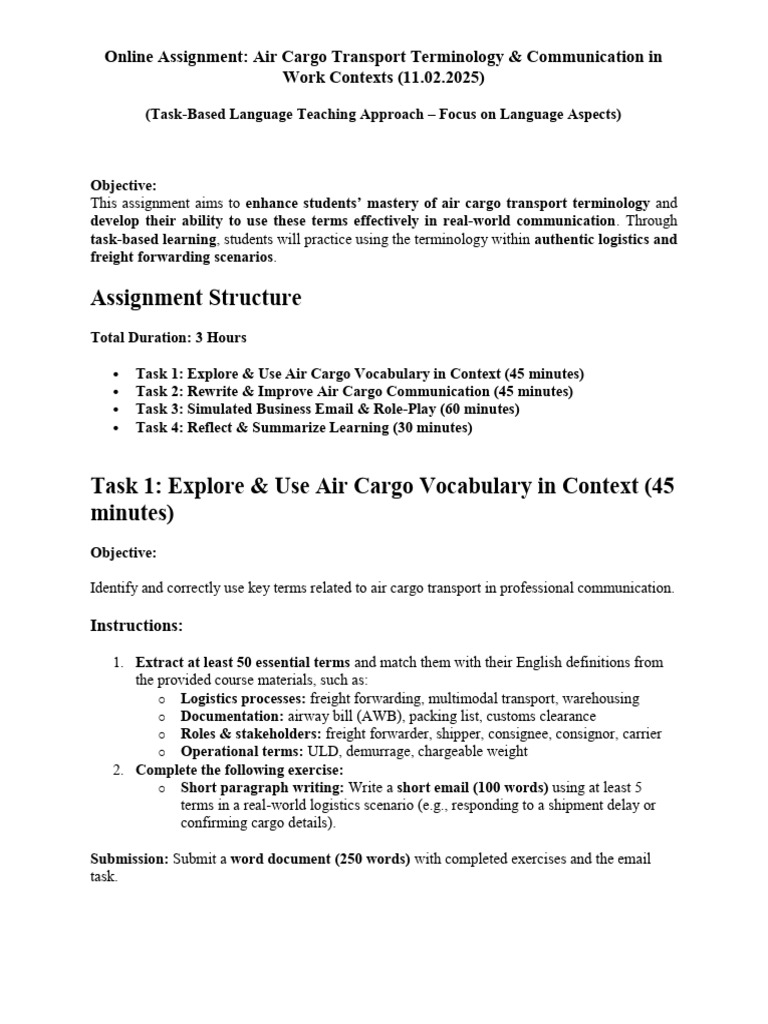 Online Assignment_Air Cargo Transport_ESP Training_11.02.2025 (2) | PDF | Cargo | Logistics