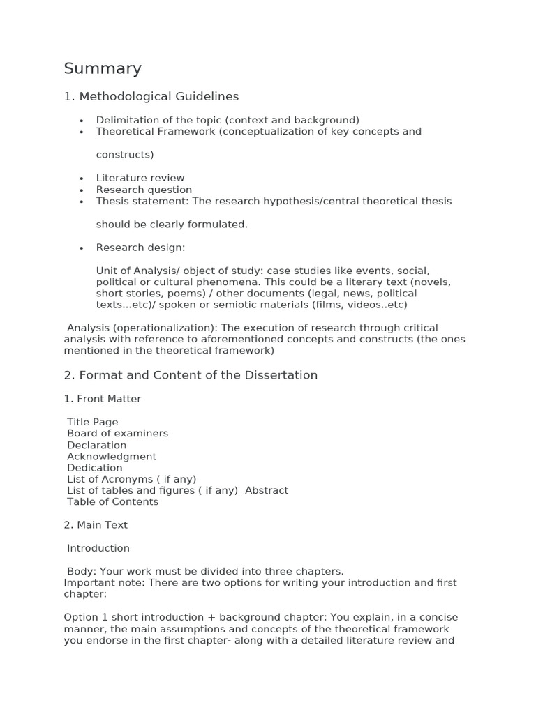 Research Methodology Summary Dissertation Structure and Layout | PDF ...