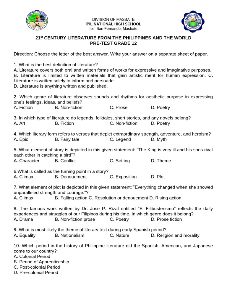 PRE-TEST 21st Century Literature From The Philippines and The World ...