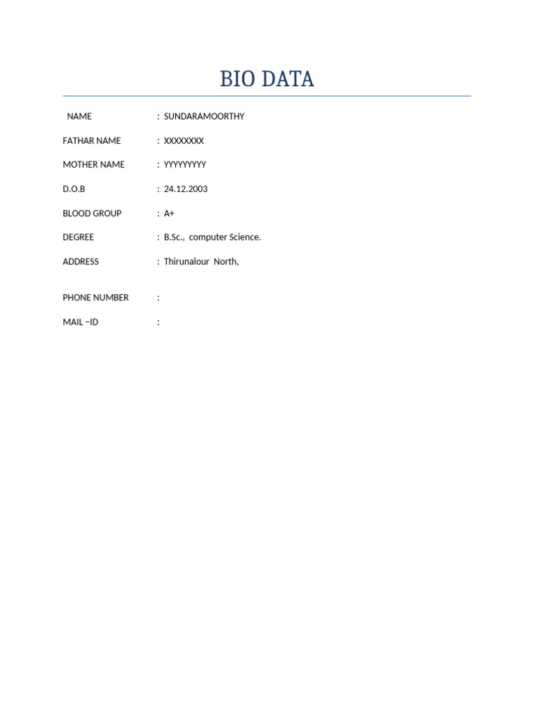 Sundaramoorthy Bio Data Summary | PDF