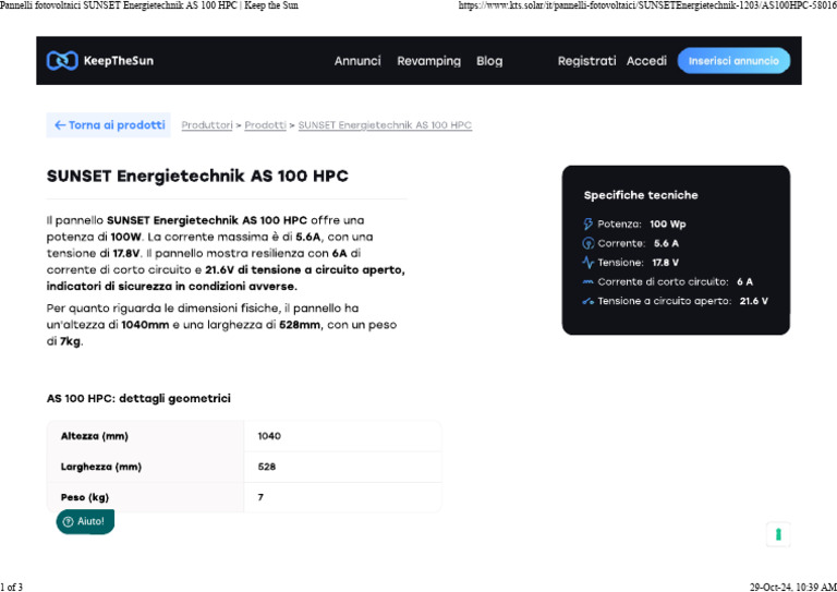 Sunset AS 100 HPC | PDF