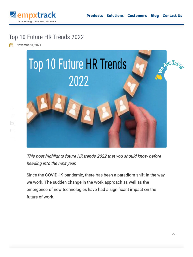 Artcile - Top 10 Future HR Trends 2022 - Empxtrack | PDF | Employment | Human Resources