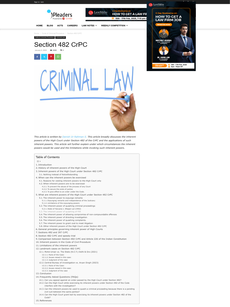 Blog Ipleaders in Section 482 CRPC | PDF | Supreme Court Of India | Crimes