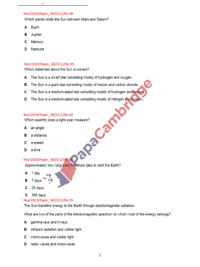 2023 Space Physics Igcse Physics 0625 | PDF