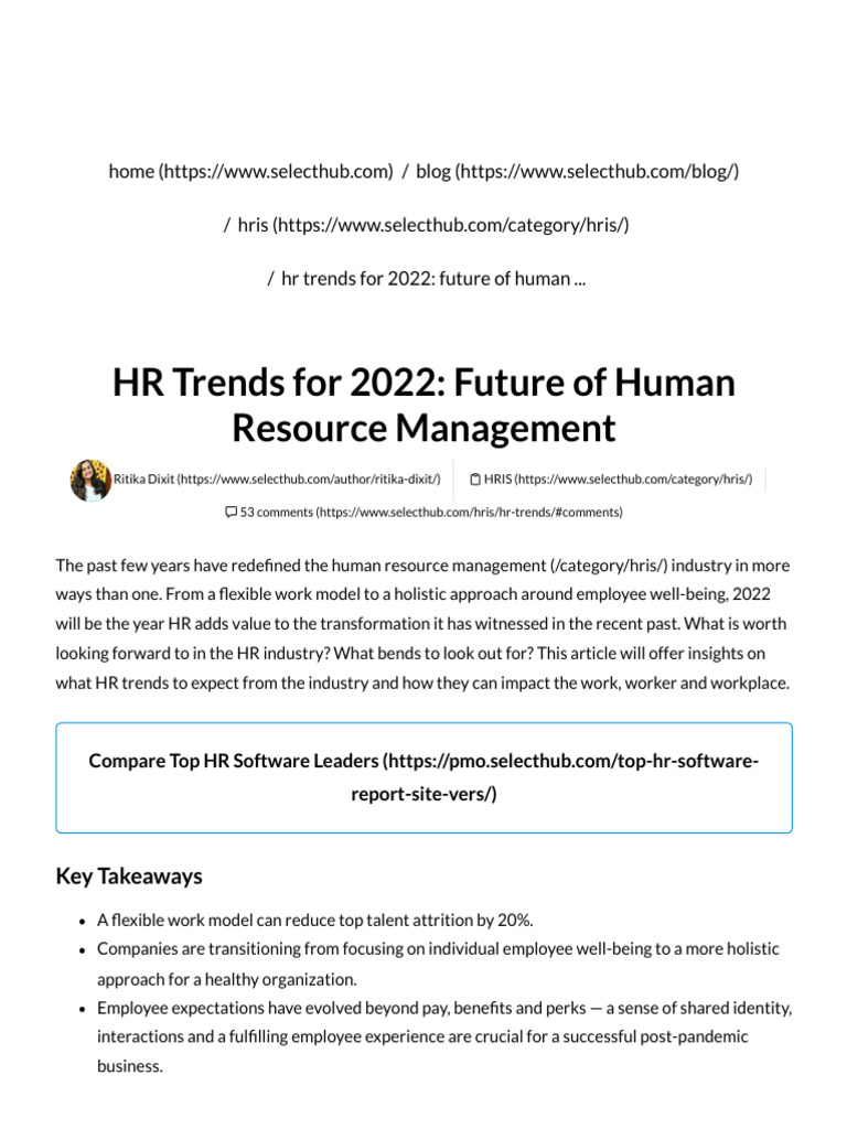 Article - HR Trends For 2022 - Future of Human Resource Management ...