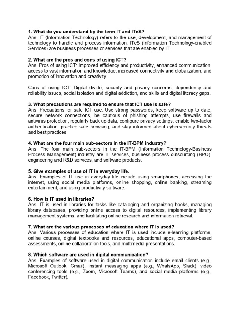 Introduction To IT - ITeS Industry Book Solution | PDF | Information ...