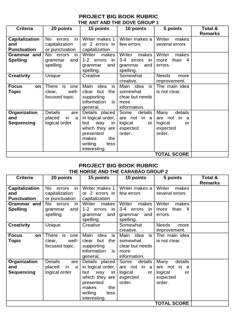 PROJECT BIG BOOK RUBRIC ORYZA | PDF | Linguistics | Writing