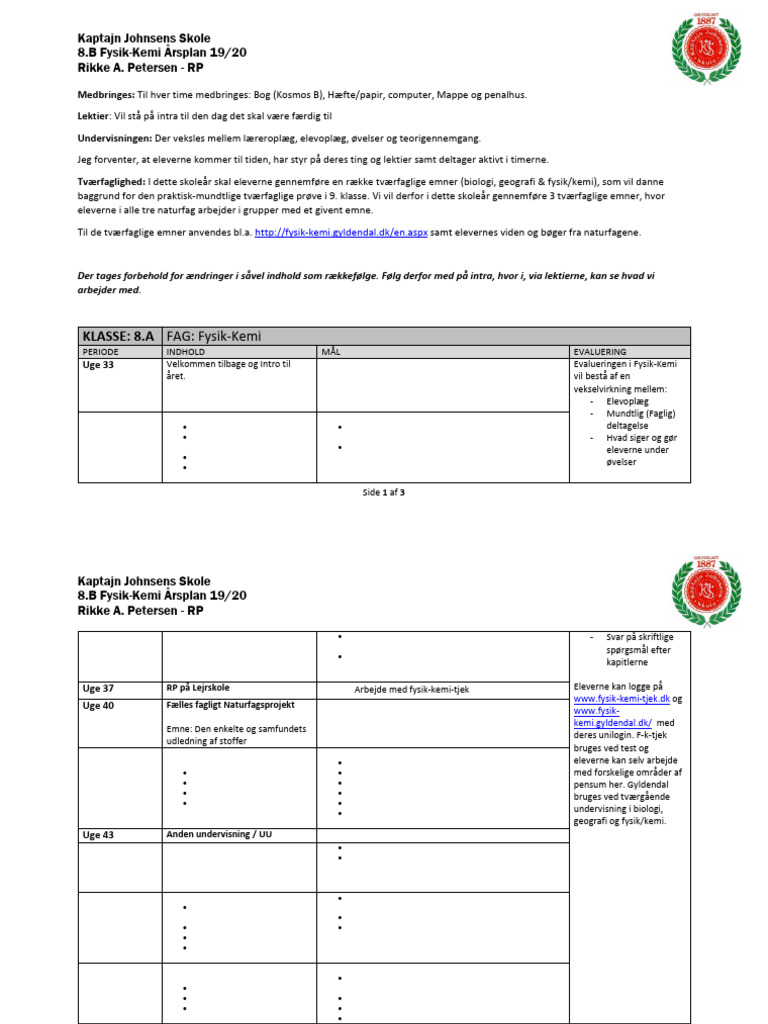 8b fysik kemi årsplan | PDF