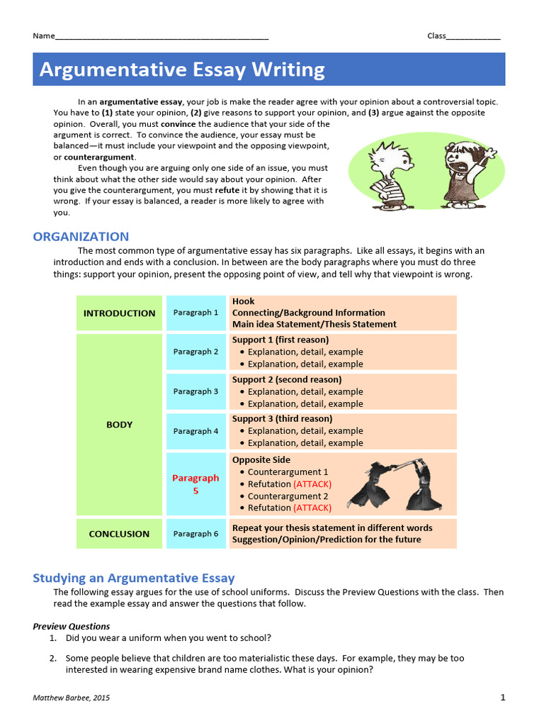 Argumentative Essay Writing: Organization | PDF | Essays | Reason