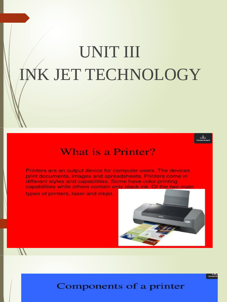 Unit - Iii - Ink Jet Technolgies | PDF | 3 D Printing | Printer (Computing)
