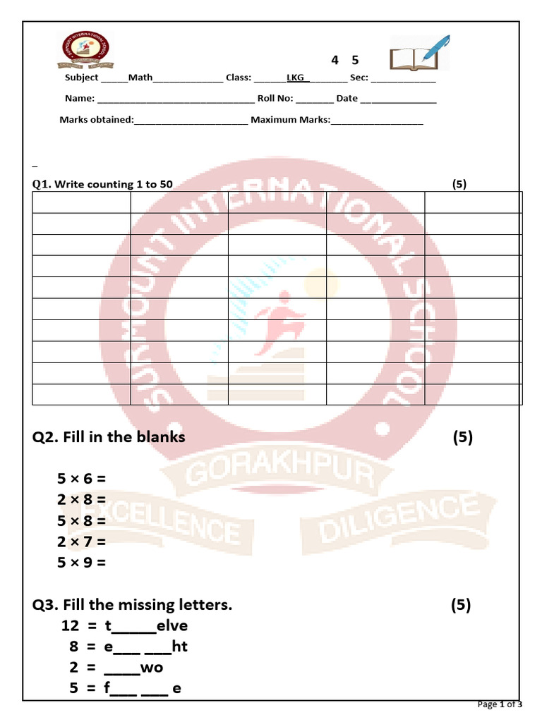 LKG Math Assessment 2024-25 | PDF